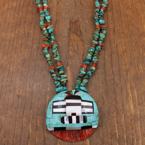 Santo Domingo Style Overlay on Shell Zuni Rain Priest Kachina Necklace ...