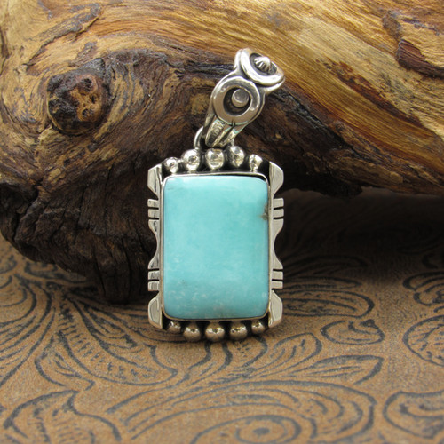 Rectangular Turquoise Sterling Silver Pendant with Decorative Border ...