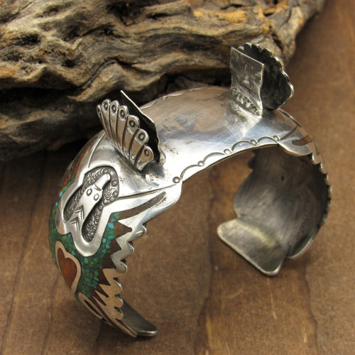 Navajo Sterling Silver Chip Inlay Peyote Bird Watch Bracelet | Mac's ...