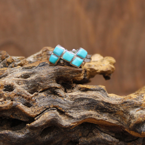 Sterling Silver Zuni Style Turquoise Inlay Ring Size 8 | Mac's Indian ...