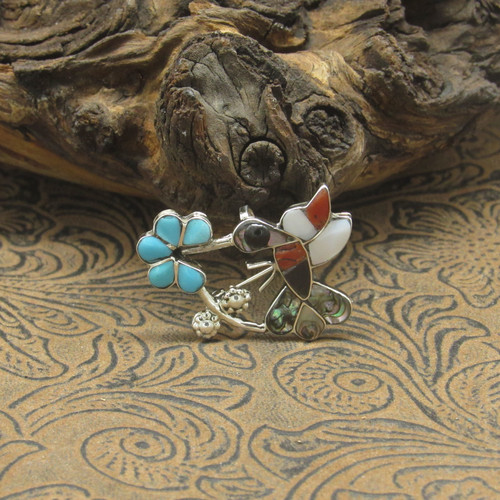 Turquoise Coral Abalone Multi Stone Inlay Hummingbird Pin Pendant | Mac ...