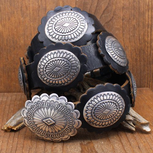*Stunning Vintage Sterling Silver Concho Belt with Leather-Backed ...