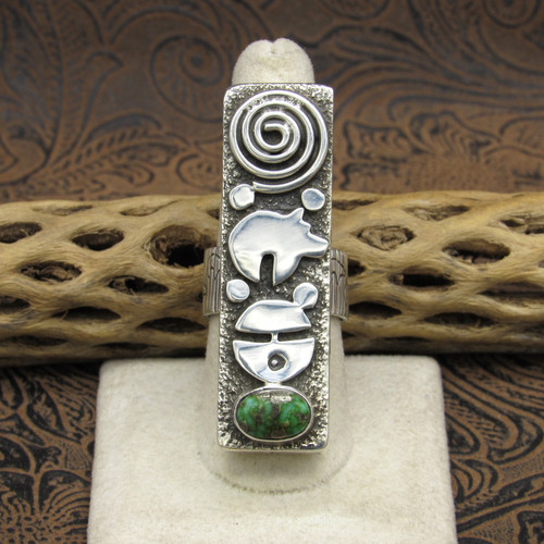 Navajo Sterling Silver Green Turquoise Petroglyph Ring by Alex Sanchez ...
