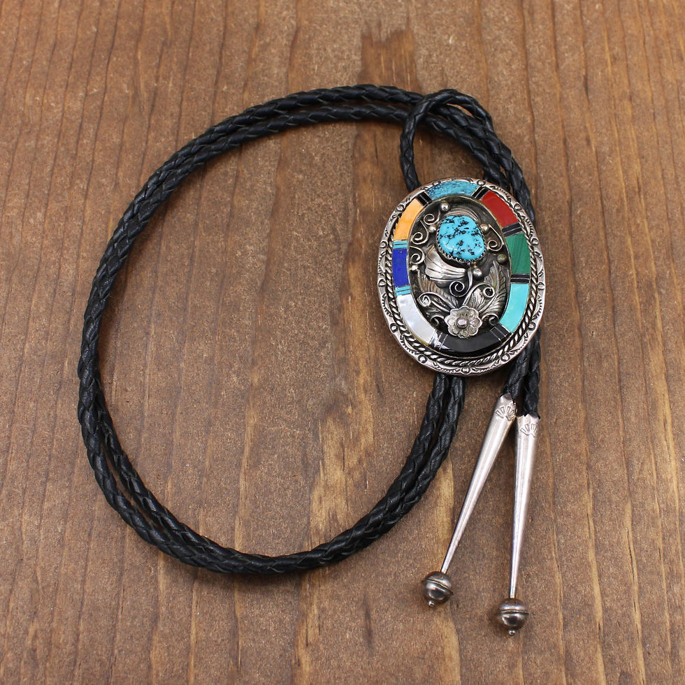 Beautiful Oval Sterling Silver Multi-stone Inlay Bolo Tie with ...