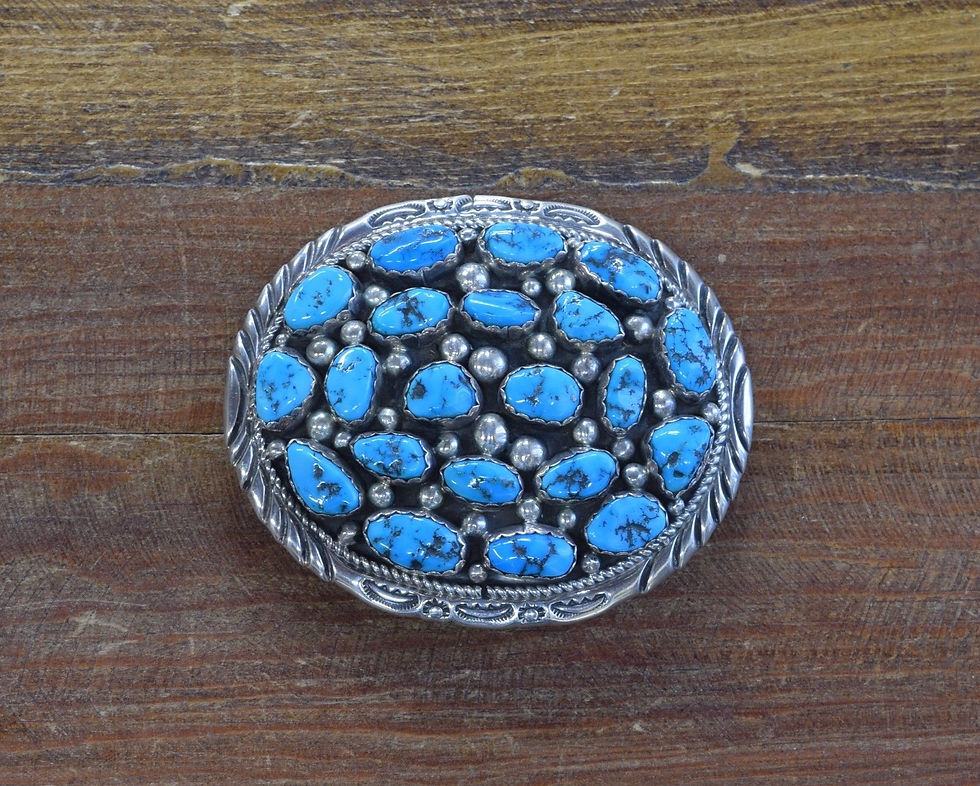 Vintage Navajo Turquoise Cluster Sterling Silver Belt Buckle | Mac's ...