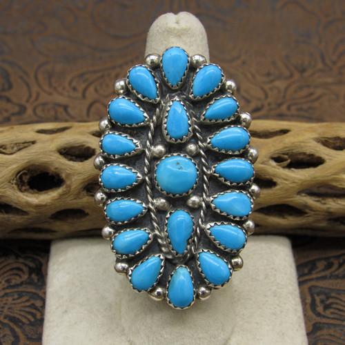Large Oval Sterling Silver Turquoise Cluster Ring Size 7 1/4 | Mac's ...