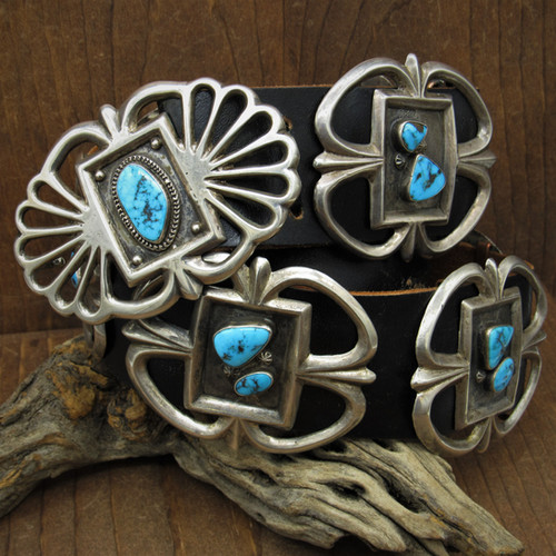 Vintage Sand Cast Sterling Silver and Turquoise Concho Belt | Mac's ...