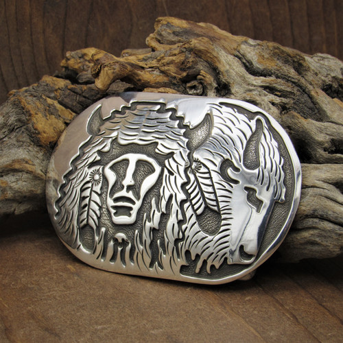 Sterling Silver Buffalo and Buffalo Dancer Belt Buckle by Becenti | Mac ...