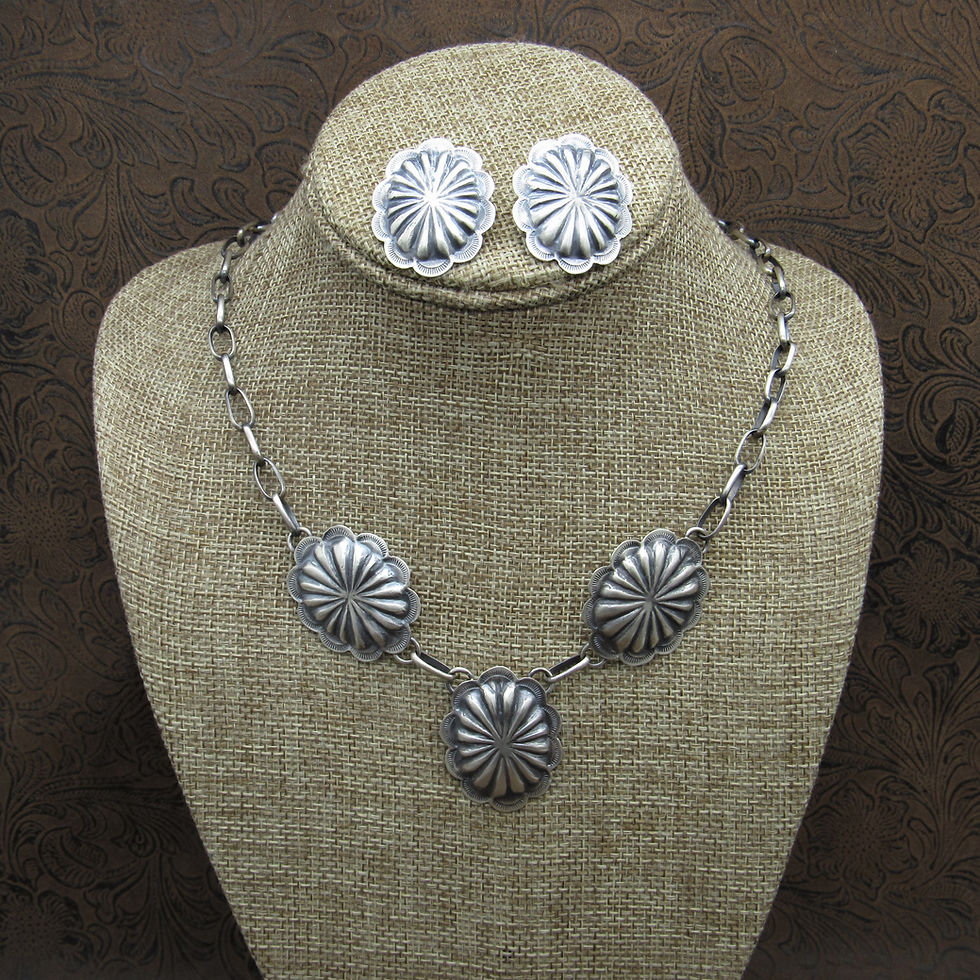 Sterling Silver Stamped Concho Necklace And Earring Set | Mac's Indian ...