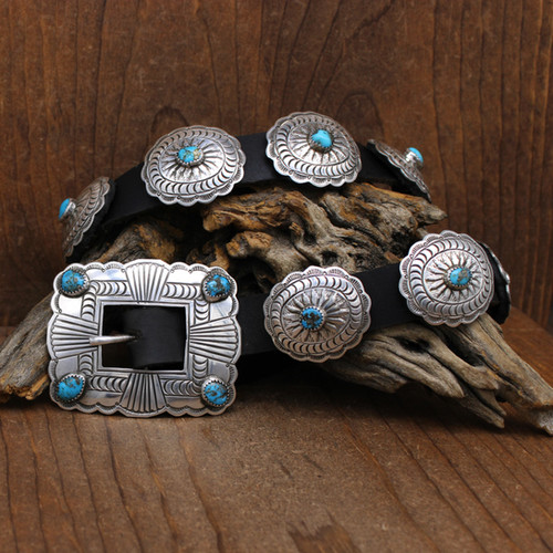 Sterling Silver and Turquoise Concho Belt by Michael Rogers | Mac's ...