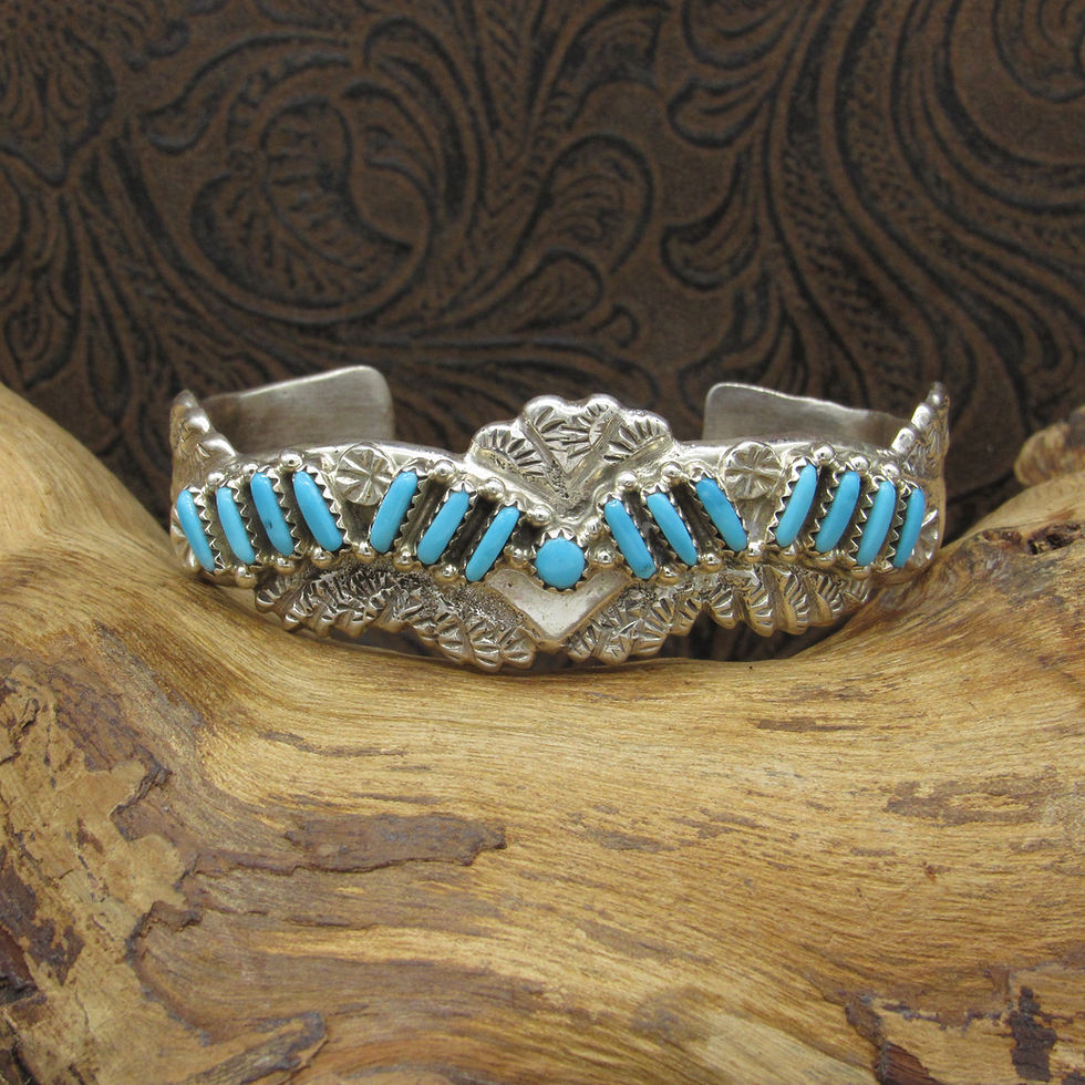 Sandcast Sterling Silver Zuni Needlepoint Turquoise Cuff | Mac's Indian ...