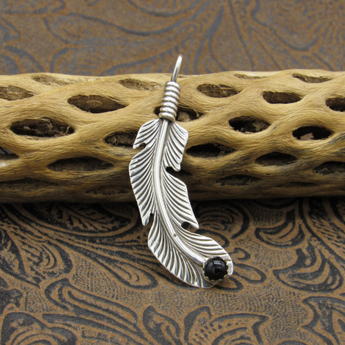 Sterling Silver Feather Pendant With A Black Onyx Stone | Mac's Indian ...