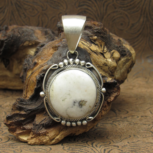 Sterling Silver Round White Buffalo Stone Pendant | Mac's Indian Jewelry