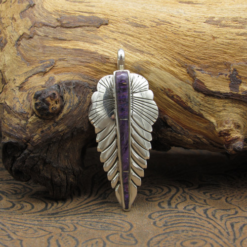 Sterling Silver Sugilite Inlay Setting Leaf Pendant with Beautiful Hand ...