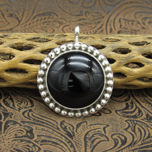 Sterling Silver Round Onyx Pendant | Mac's Indian Jewelry