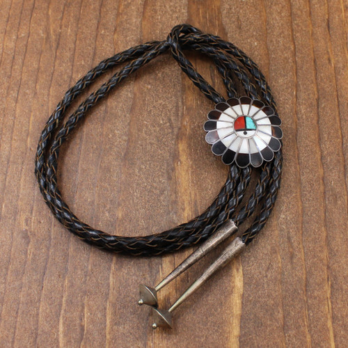 Sterling Silver Zuni Style Inlaid Sun Kachina Mask Bolo Tie | Mac's ...