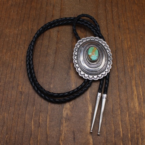 Sterling Silver Concho Style Bolo With Green Turquoise Stone | Mac's ...