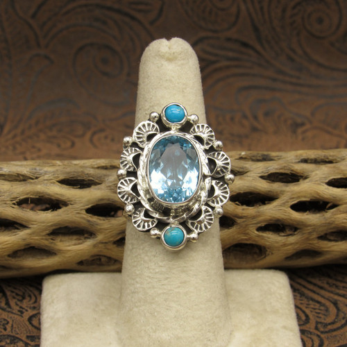 Blue Topaz Turquoise Sterling Silver Ring by Running Bear Workshop Size ...