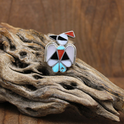 Zuni Style Sterling Silver Inlaid Thunderbird Ring Size 7.25 | Mac's ...