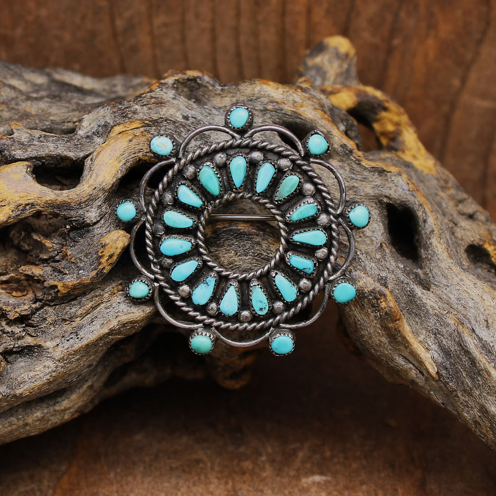 Vintage Sterling Silver and Turquoise Petit Point Round Pin | Mac's ...
