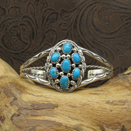 Navajo Sterling Silver Turquoise Cluster Cuff By Melvin Chee | Mac's ...