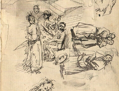 Antique Ink Drawing Original People, Multiples Sketches | poykee