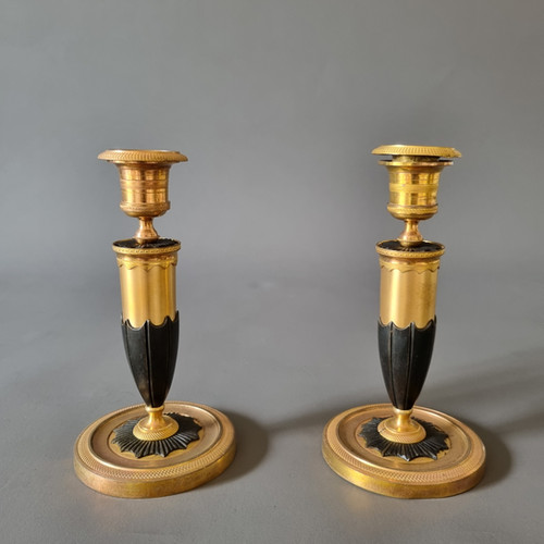 Époque Empire, Rare paire de flambeaux en bronze doré et patiné. | Mon ...