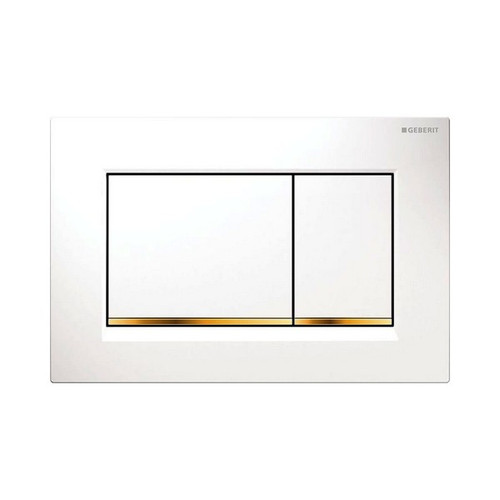 Geberit Sigma 20 Square Dual Flush Push Plate - White w/ Gold Border ...
