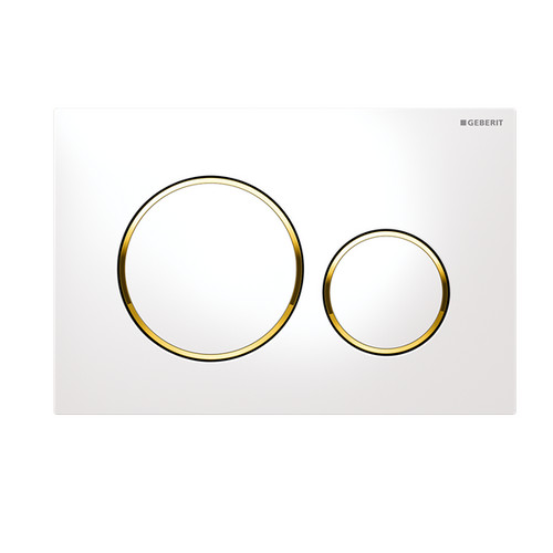 Geberit Sigma 20 Round Dual Flush Push Plate - White w/ Gold Rings ...