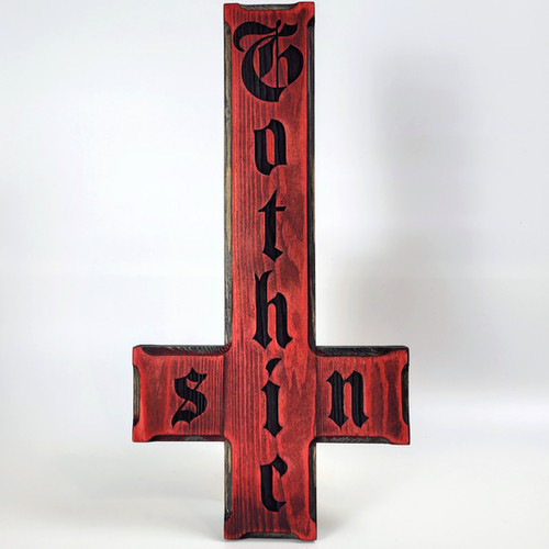 Gothic sin inverted cross wall art | Goth Wood