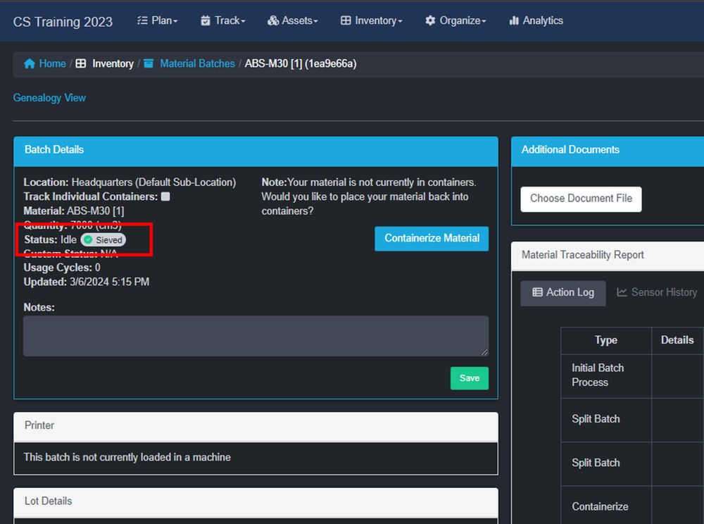 Status Definitions - Material Batches | Authentise