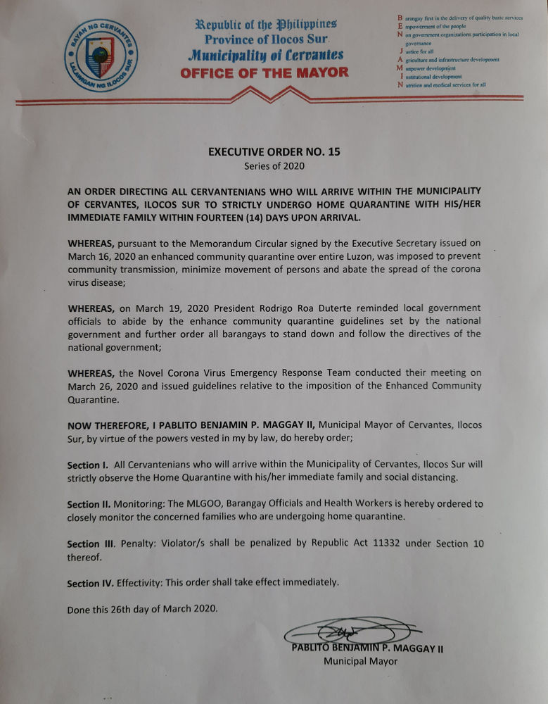 Executive Order No. 15 and no. 16