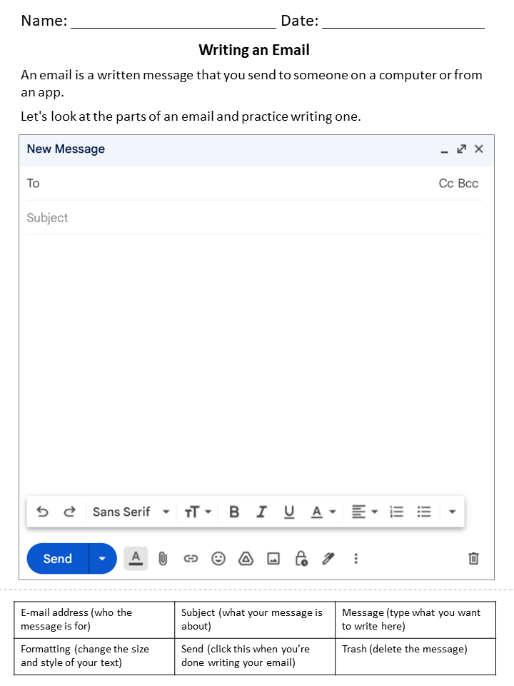 Templates for Learning to Write an Email
