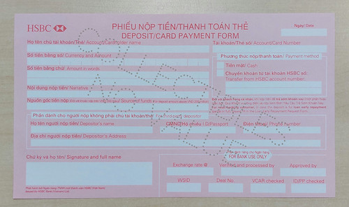 DEPOSIT/CARD PAYMENT FORM from HSBC Vietnam | Vietnambanknotes