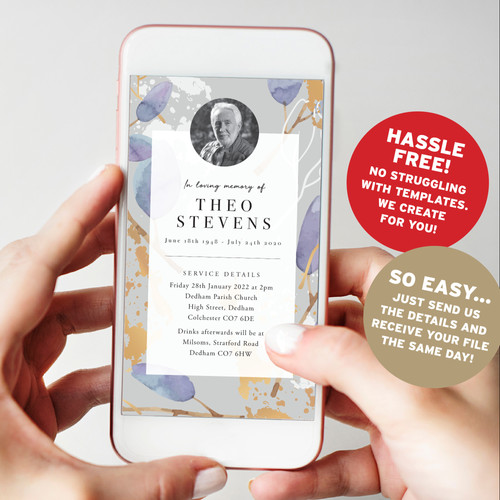 Digital Funeral Invitation - Interactive - Watercolour | M&D Creative