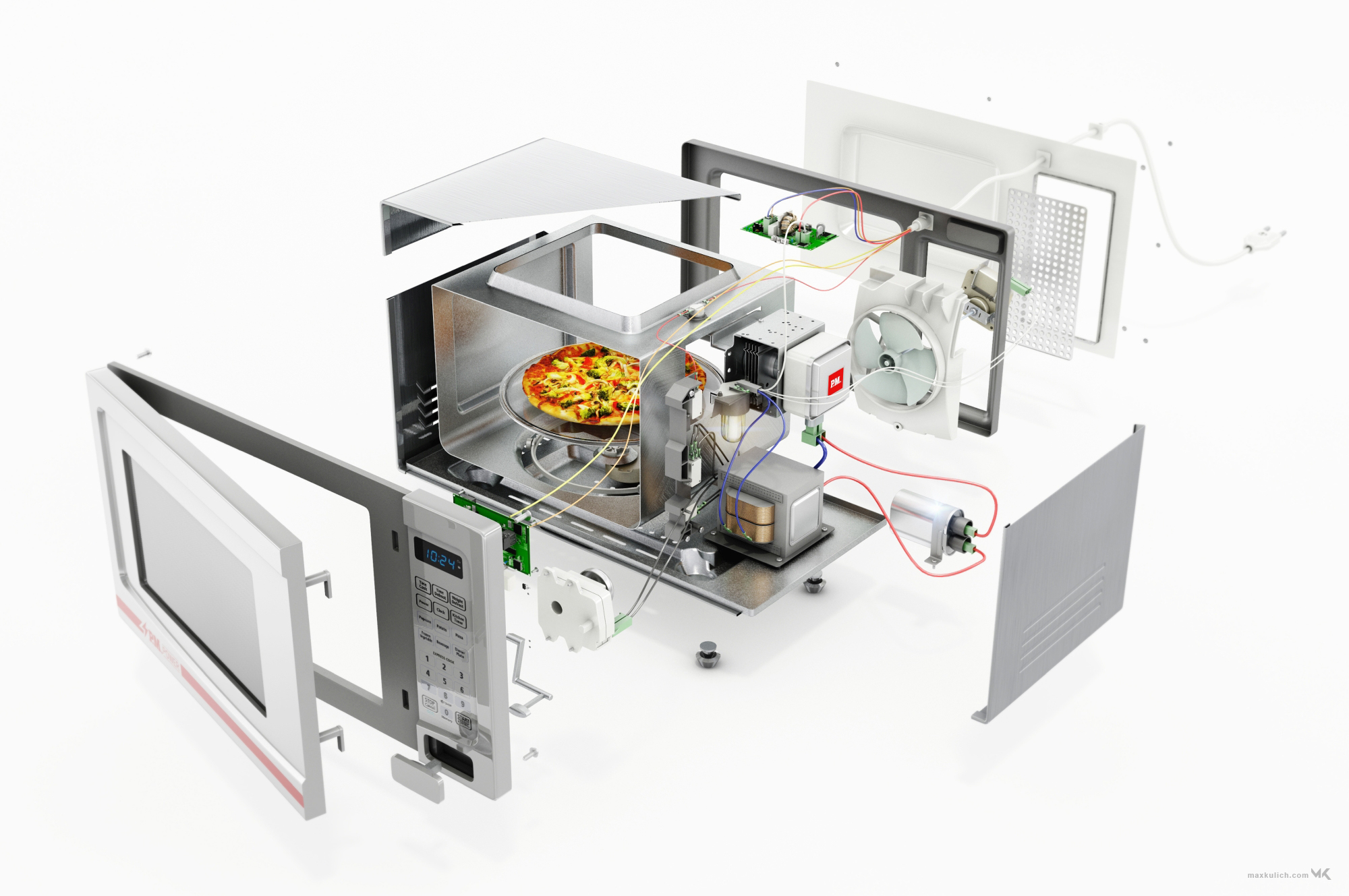 Exploded 3D Rendering of a Microwave | PROJECTS