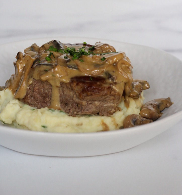 Seared Filet Mignon with Creamy Mushroom Sauce and Perfect Mashed Potatoes
