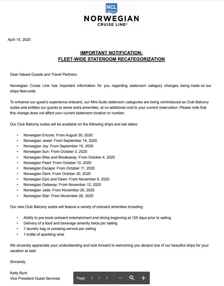 NCL Updated Stateroom Categories