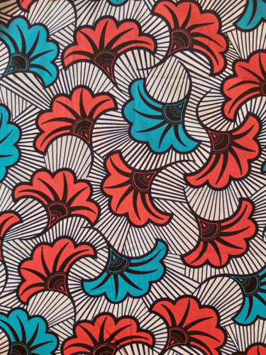 Pagne - motif fleurs de mariage rouges et bleues | Pagne Apple