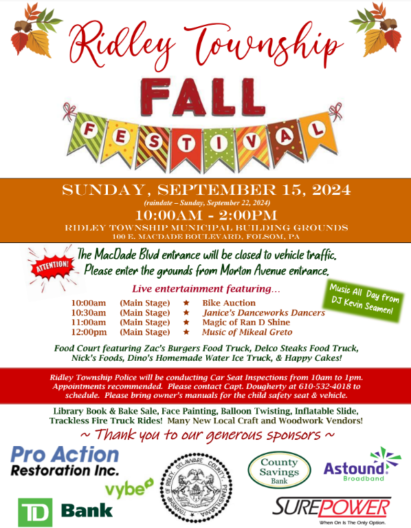 SAVE THE DATE: Ridley Township Fall Festival