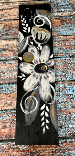 REWIND Black and White Big Floral Welcome Porch Board | Jeff Tadsen Art