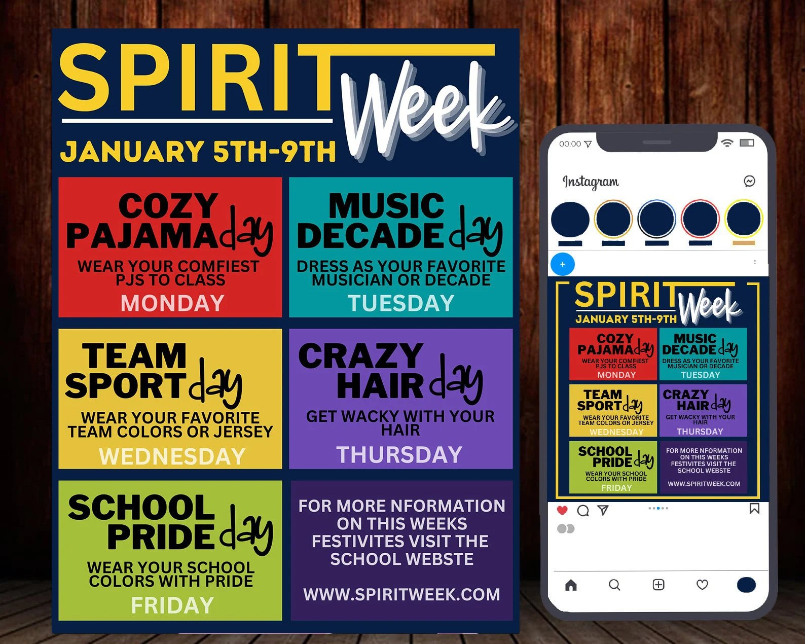 School Spirit Week Flyer and Instagram Post | DCM DESIGNS INC