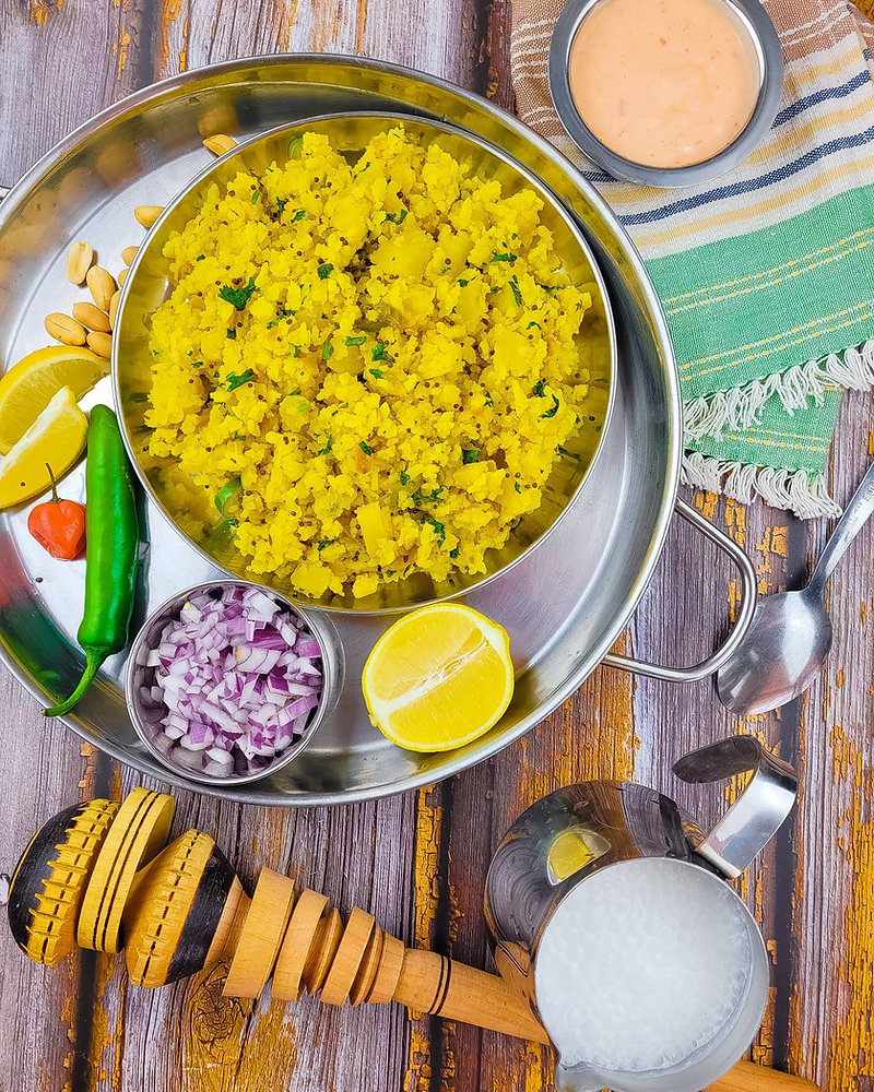 Batata Poha (Potatoes and Flat rice)