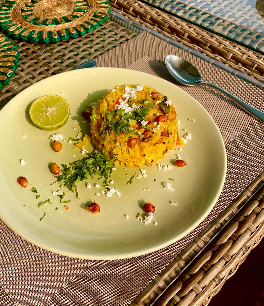 Peanut poha or flaked rice masala