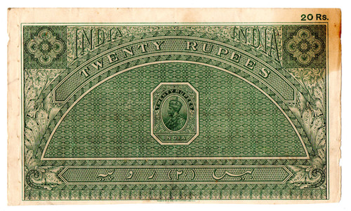 1920's Colonial India 20 Rupee Revenue "Stamp Paper" George V, used for ...
