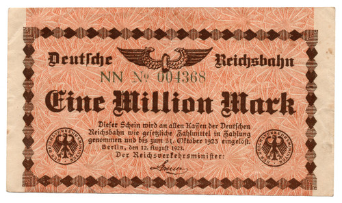 1923 German Berlin Reichsbanknote 1 Million Mark Low Serial "004368 ...