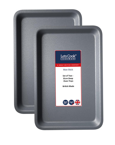 Set of Two - 31cm Deep Oven Trays, British Made with Teflon Non Stick ...