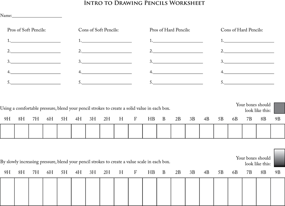 "Intro to Drawing Pencils" Worksheet | samantha-long-art
