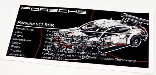 Lego Technic UCS / MOC Sticker for Porsche 911 RSR 42096 | U C Stickers