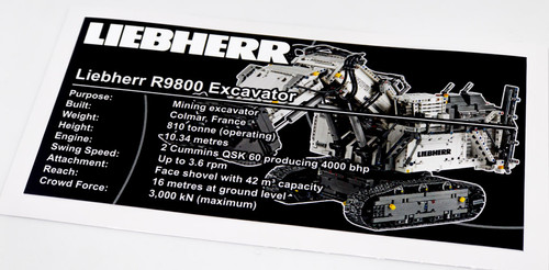 Lego Technic UCS / MOC Sticker Liebherr R 9800 Excavator 42100 | U C ...